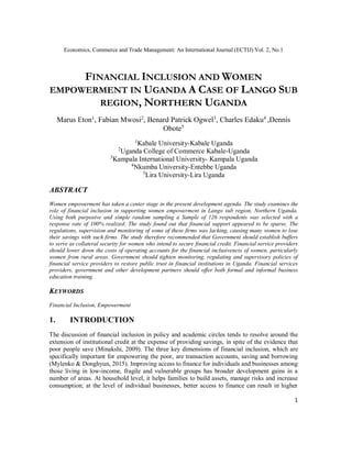 FINANCIAL INCLUSION AND WOMEN EMPOWERMENT IN UGANDA A CASE OF LANGO SUB ...