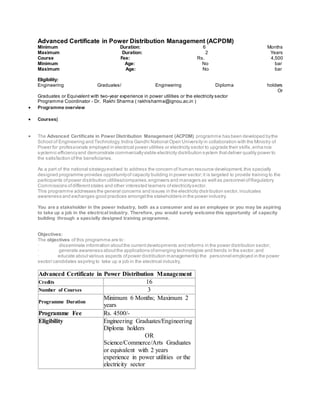 Advanced Certificate in Power Distribution Management | DOCX