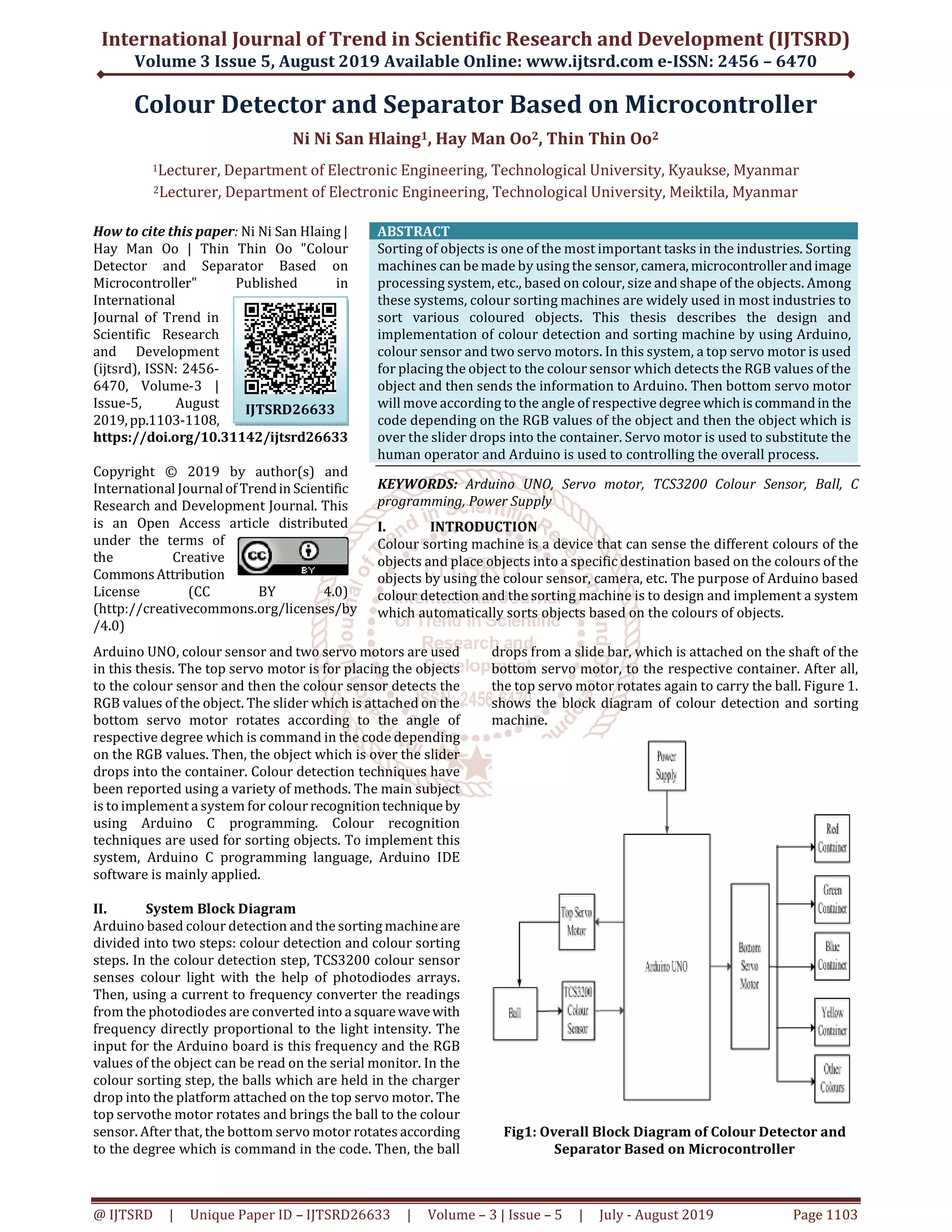 Colour Detector And Separator Based On Microcontroller Pdf