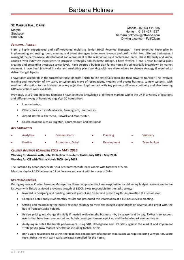 Barbara Holmes CV Cluster Revenue June 2016 | DOC