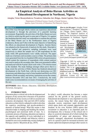 An Empirical Analysis of Boko Haram Activities on Educational Development in Northeast, Nigeria ...