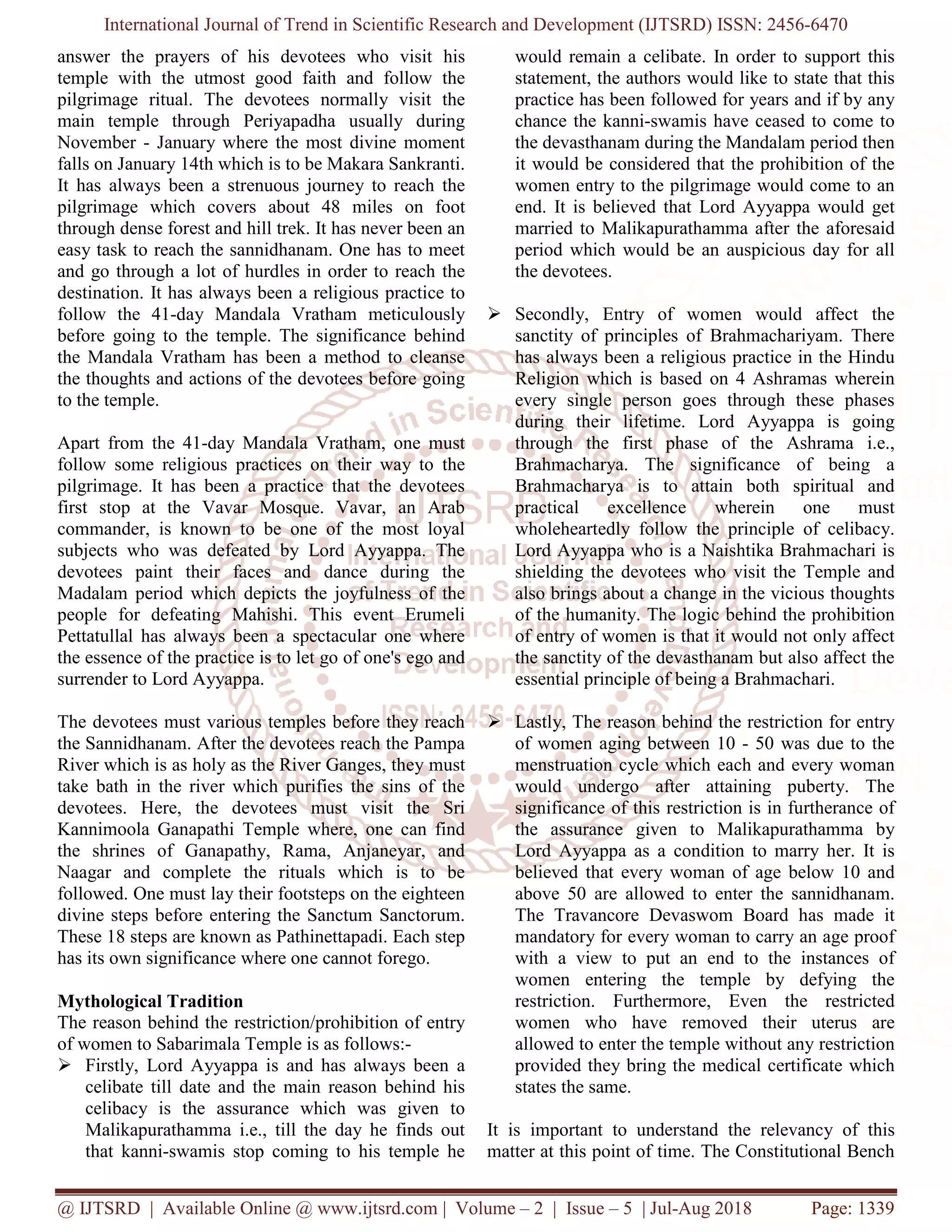 Entry of women in Sabarimala Temple, A Right or A Right in disguise | PDF