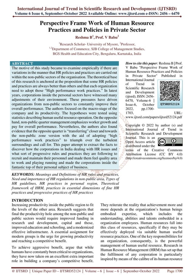 Perspective Frame Work of Human Resource Practices and Policies in ...