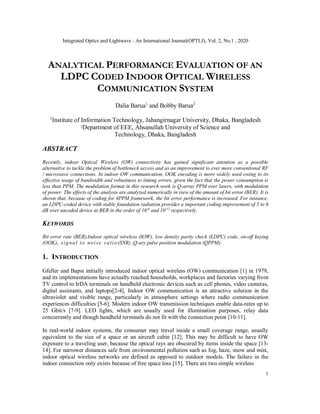 ANALYTICAL PERFORMANCE EVALUATION OF AN LDPC CODED INDOOR OPTICAL WIRELESS COMMUNICATION SYSTEM ...