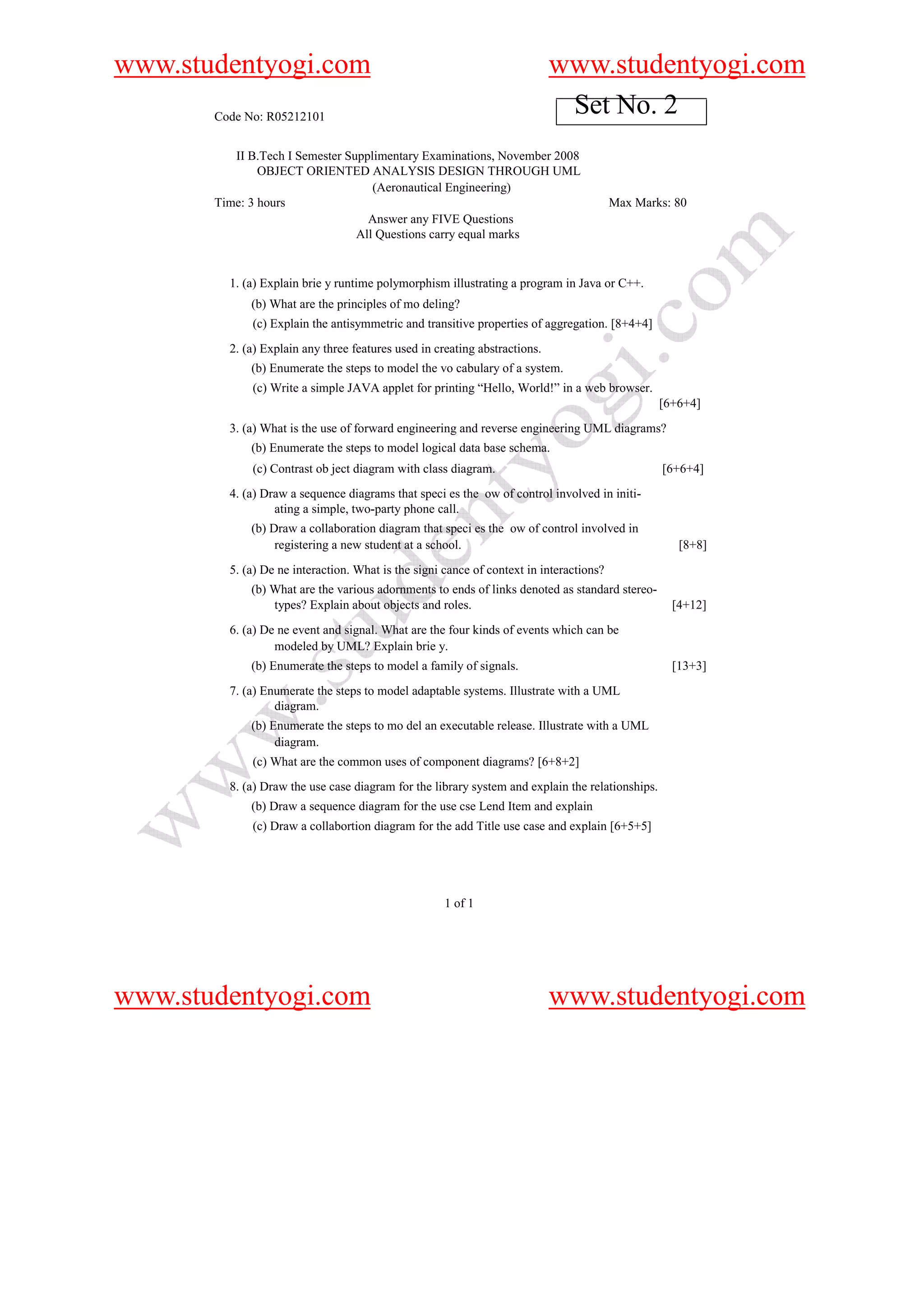 212101 Object Oriented Analysis Design Through Uml Pdf