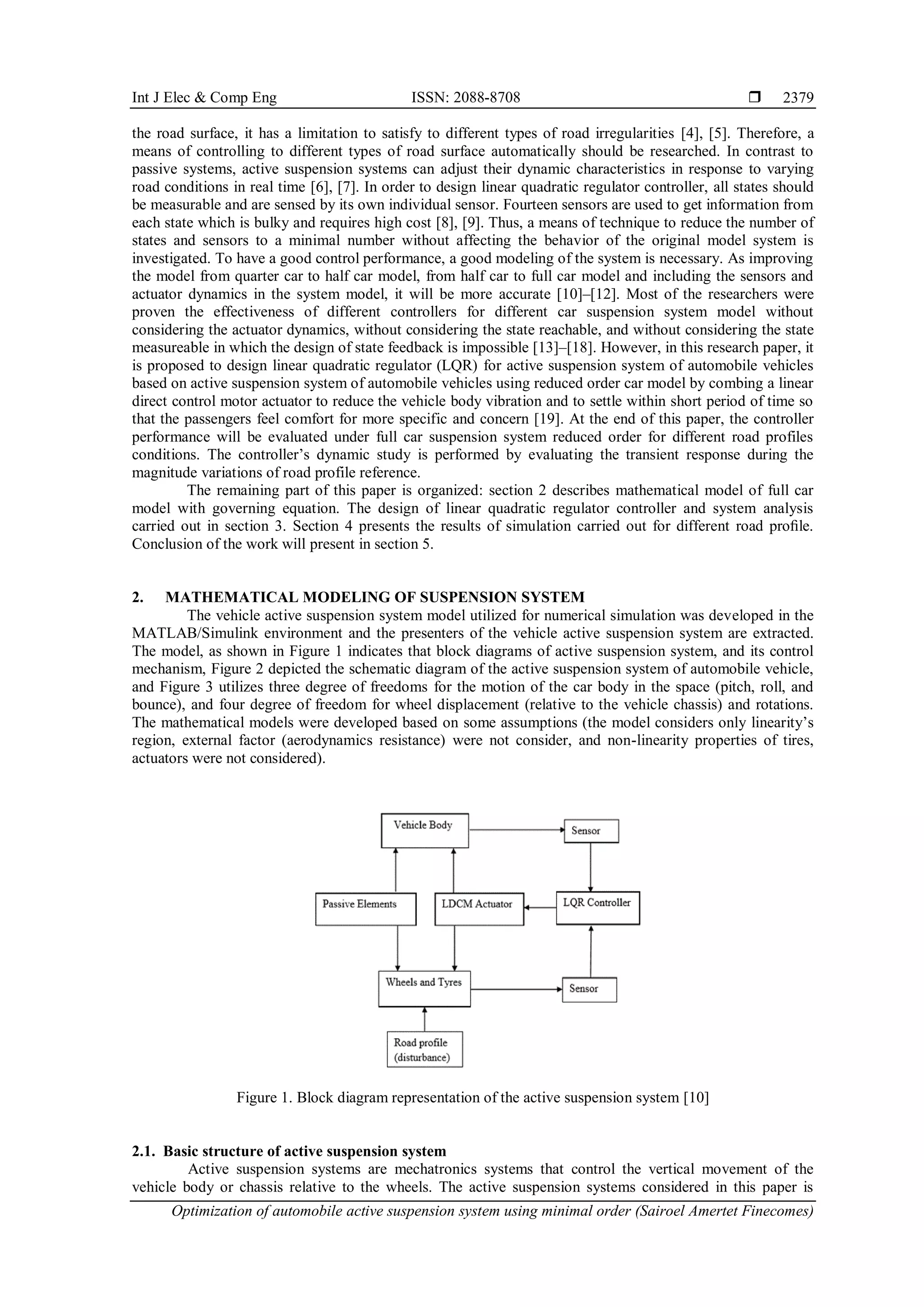 Optimization Of Automobile Active Suspension System Using Minimal Order