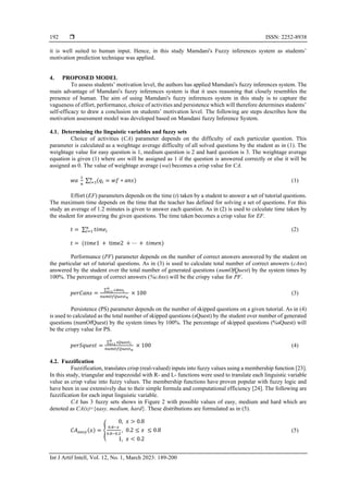Motivation assessment model for intelligent tutoring system based on Mamdani inference system | PDF