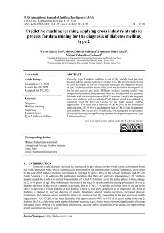 Predictive machine learning applying cross industry standard process ...