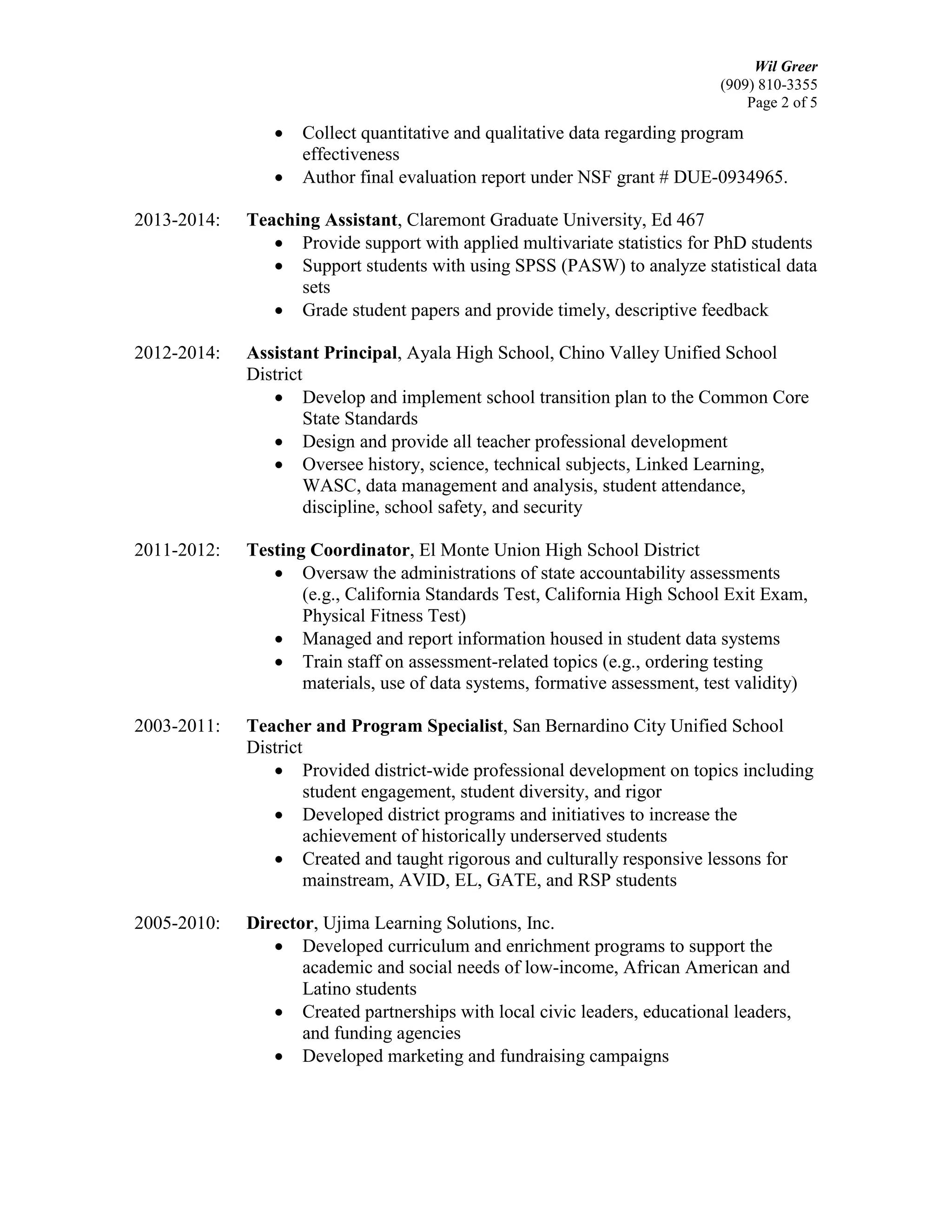 Wil Greer's CV | PDF