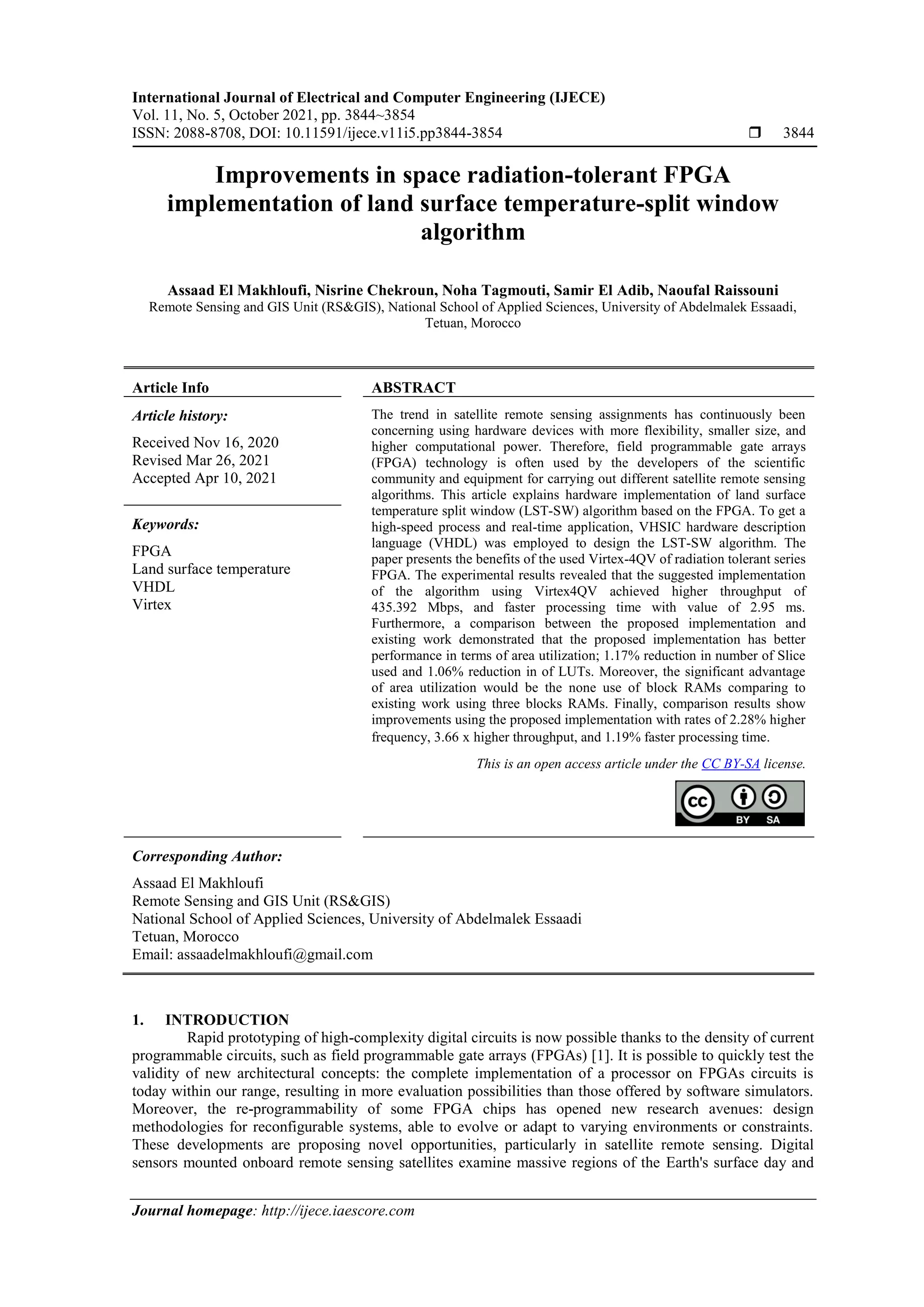 Improvements in space radiation-tolerant FPGA implementation of land surface temperature-split ...