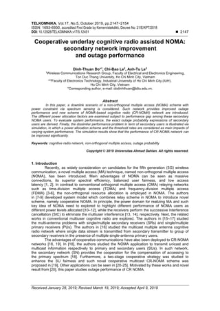 Cooperative underlay cognitive radio assisted NOMA: secondary network improvement and outage ...