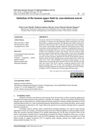 Imitation of the human upper limb by convolutional neural networks | PDF