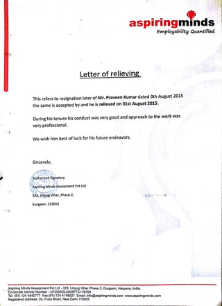 Letter of relieving | PDF