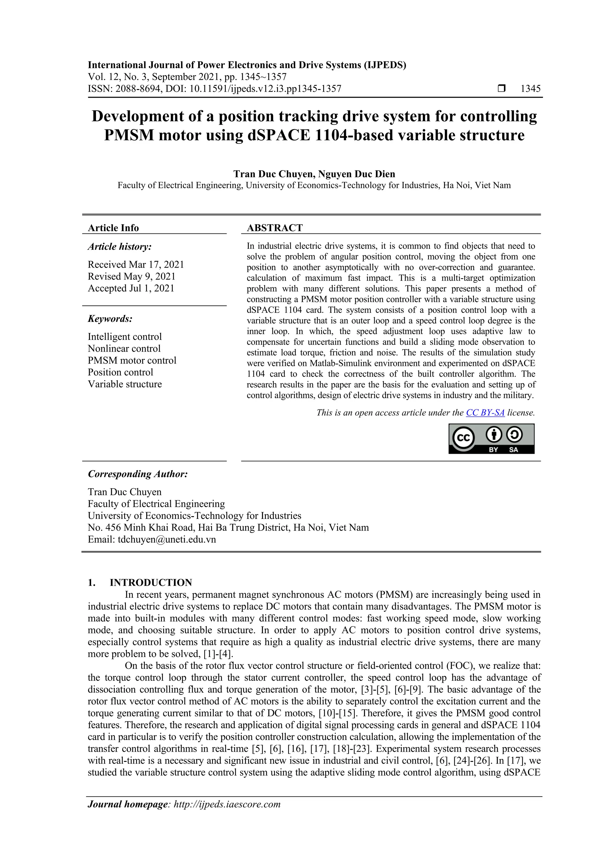 Development of a position tracking drive system for controlling PMSM ...