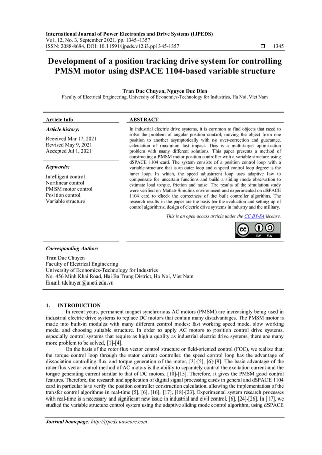 Development of a position tracking drive system for controlling PMSM ...