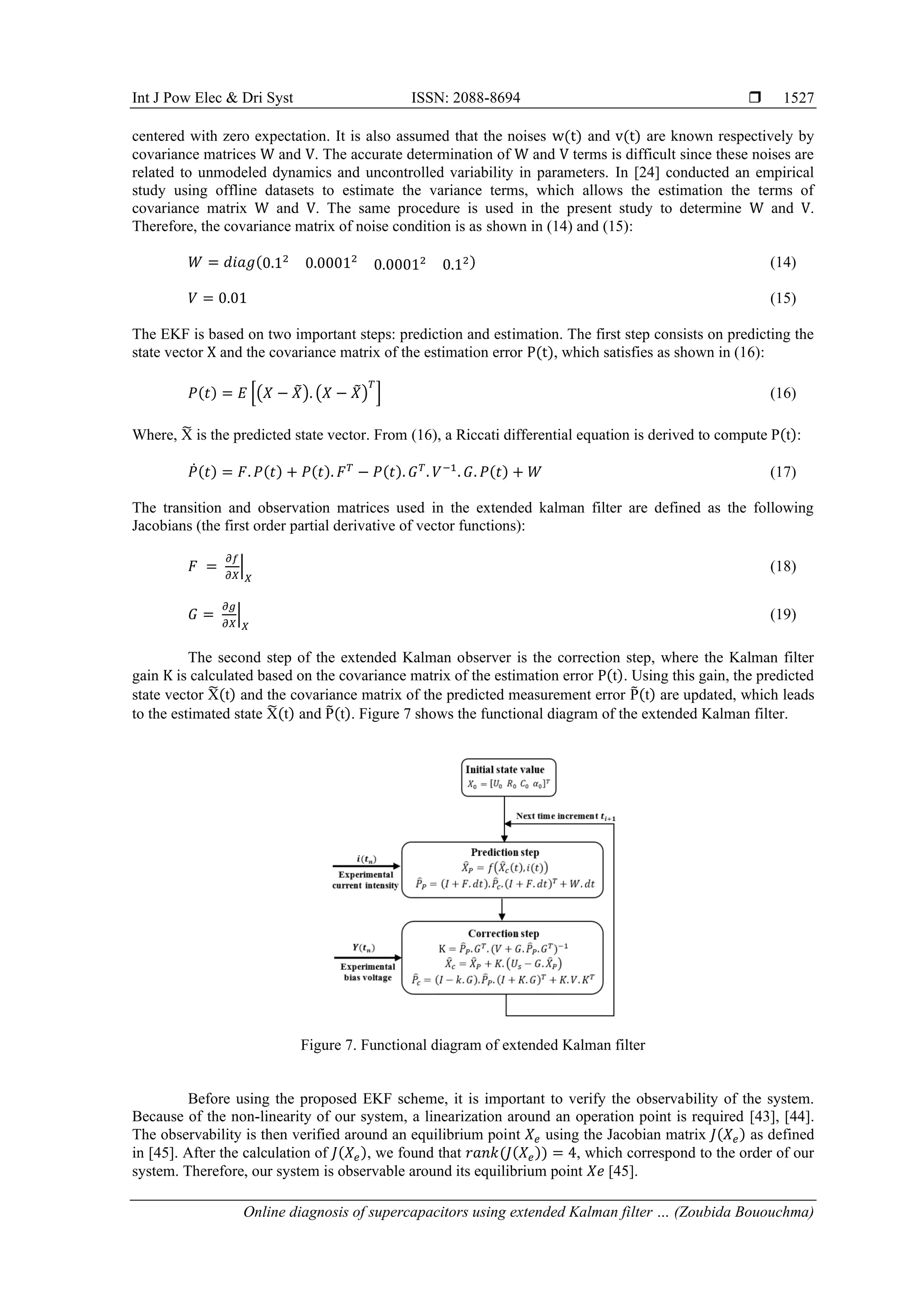 Online diagnosis of supercapacitors using extended Kalman filter combined with PID corrector ...