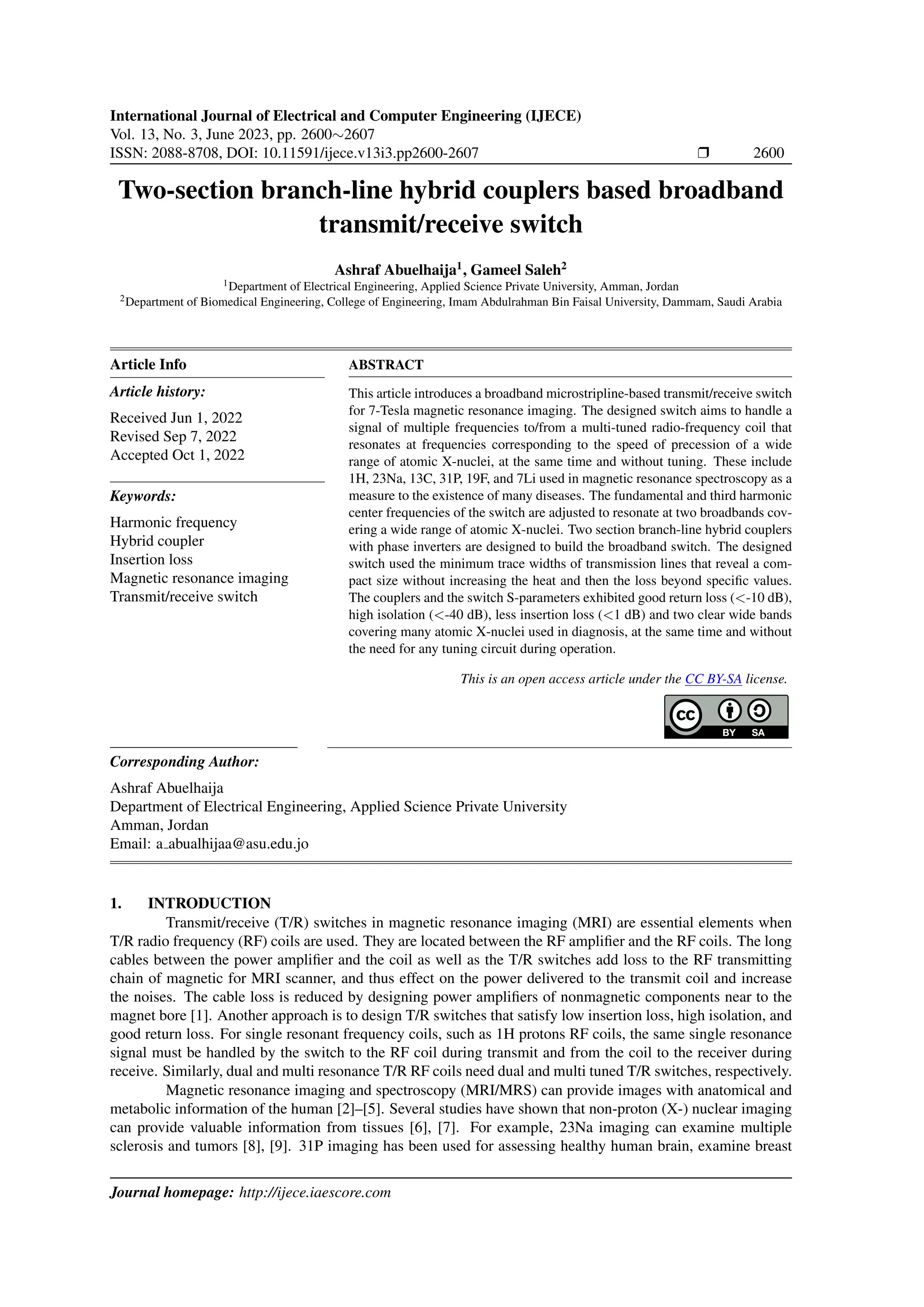 Two-section branch-line hybrid couplers based broadband transmit ...