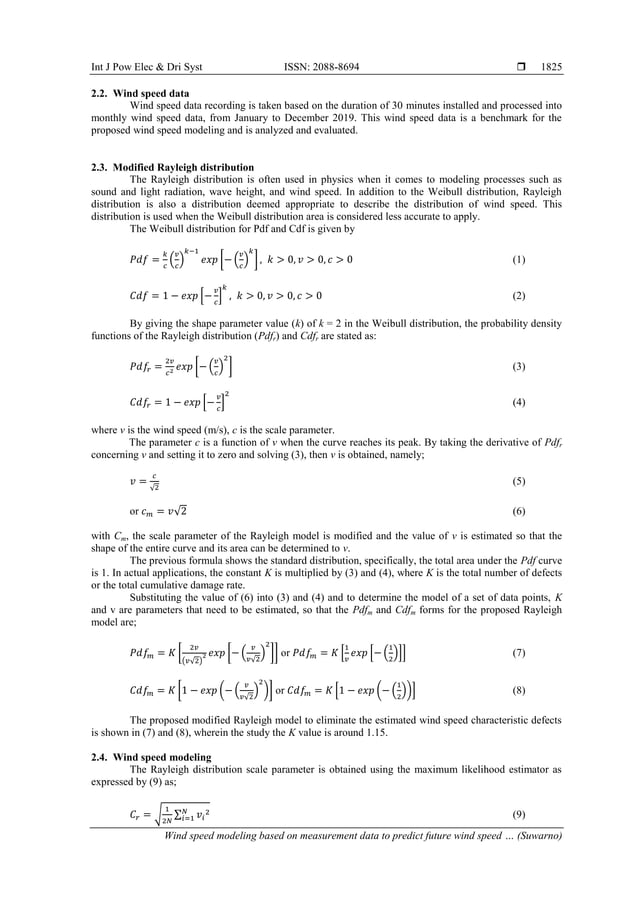 Wind Speed Modeling Based On Measurement Data To Predict Future Wind Speed With Modified
