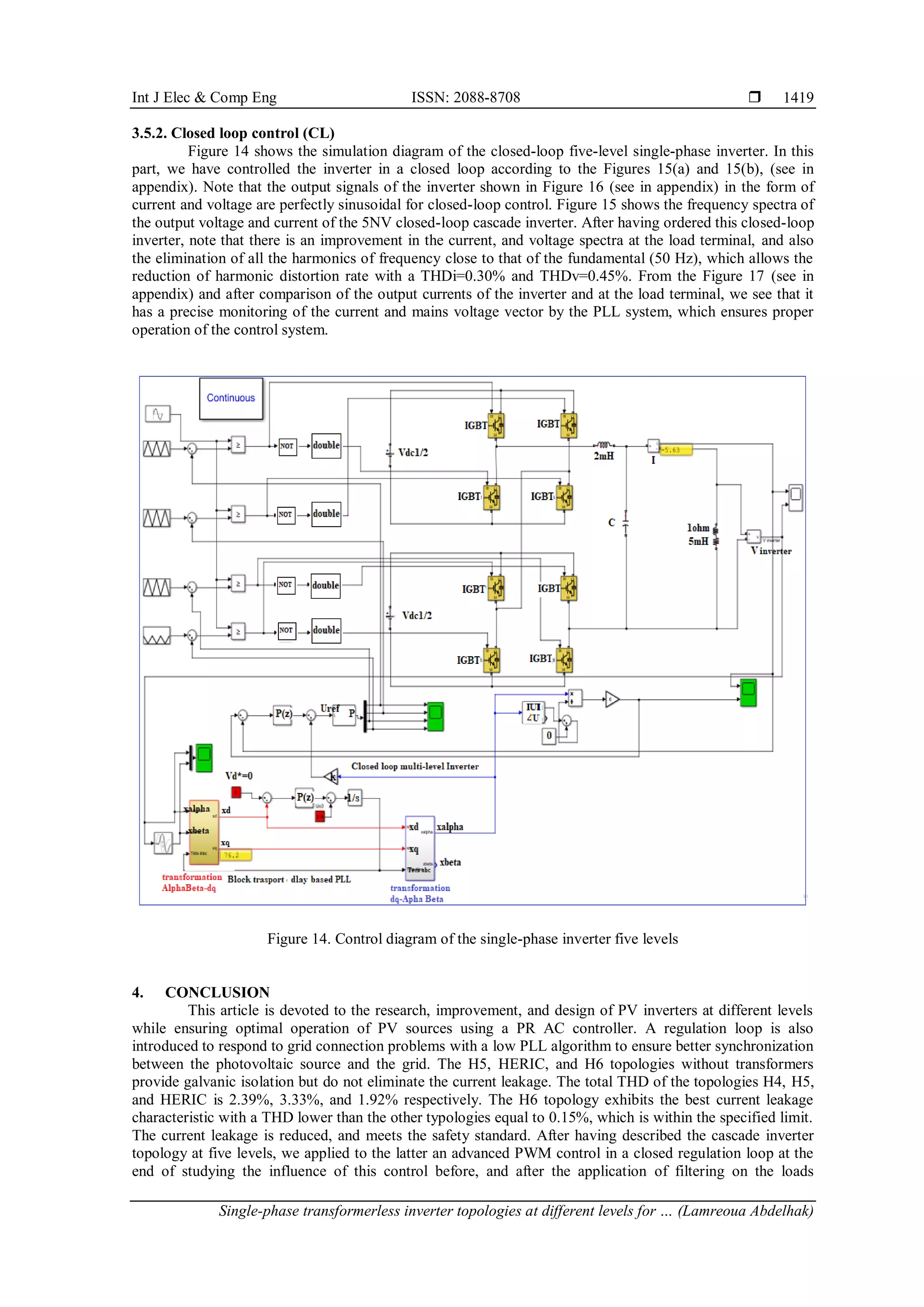 Single-phase transformerless inverter topologies at different levels for a photovoltaic system ...