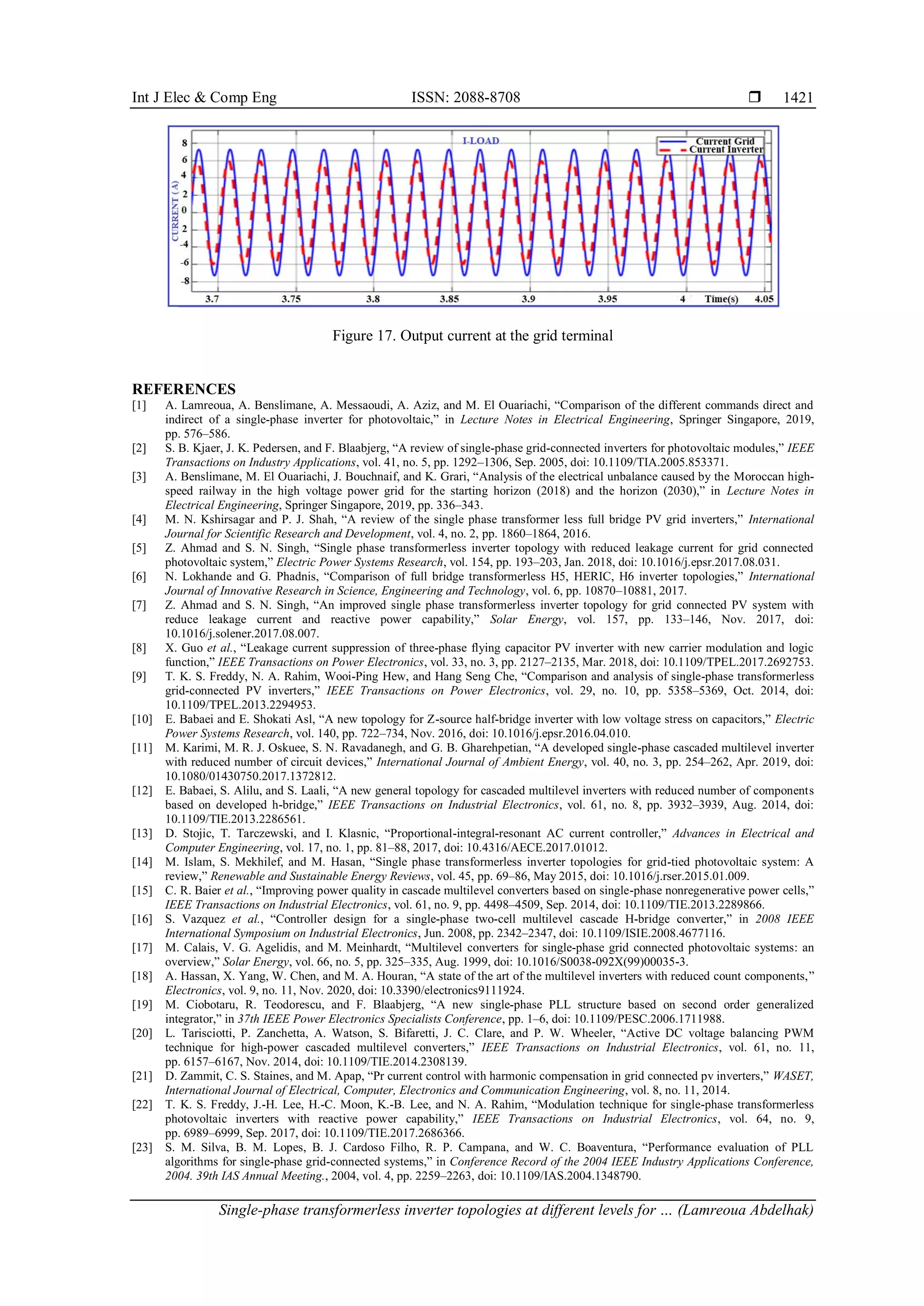 Single-phase transformerless inverter topologies at different levels for a photovoltaic system ...