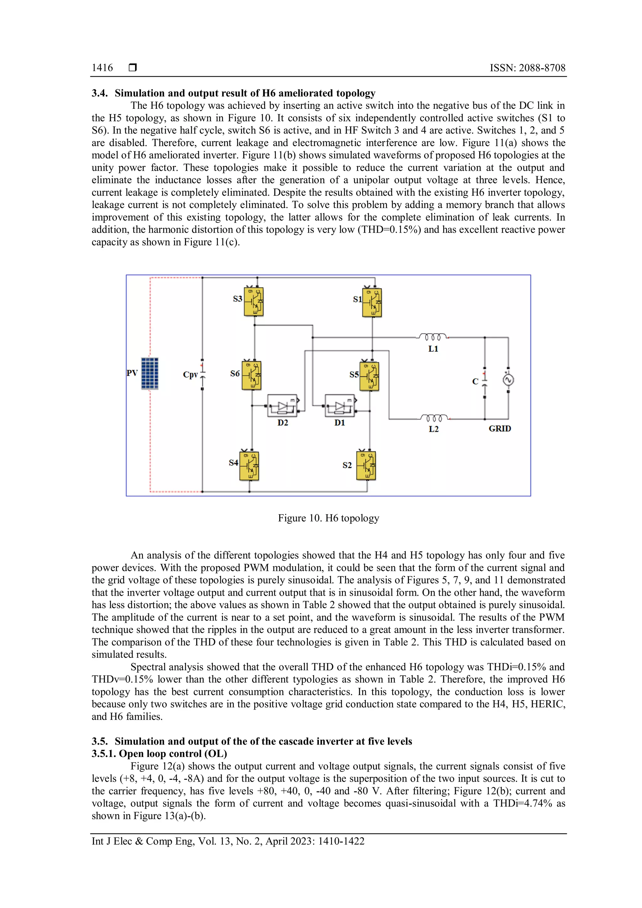 Single-phase transformerless inverter topologies at different levels for a photovoltaic system ...