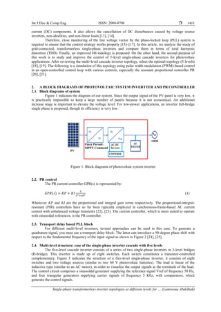 Single-phase transformerless inverter topologies at different levels for a photovoltaic system ...