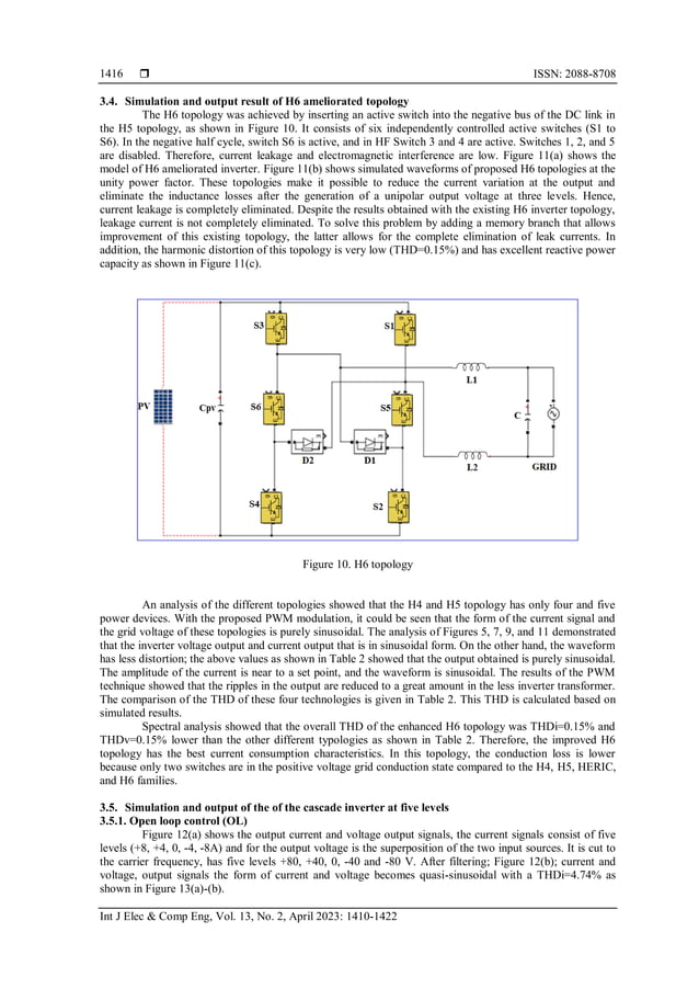Single-phase transformerless inverter topologies at different levels for a photovoltaic system ...