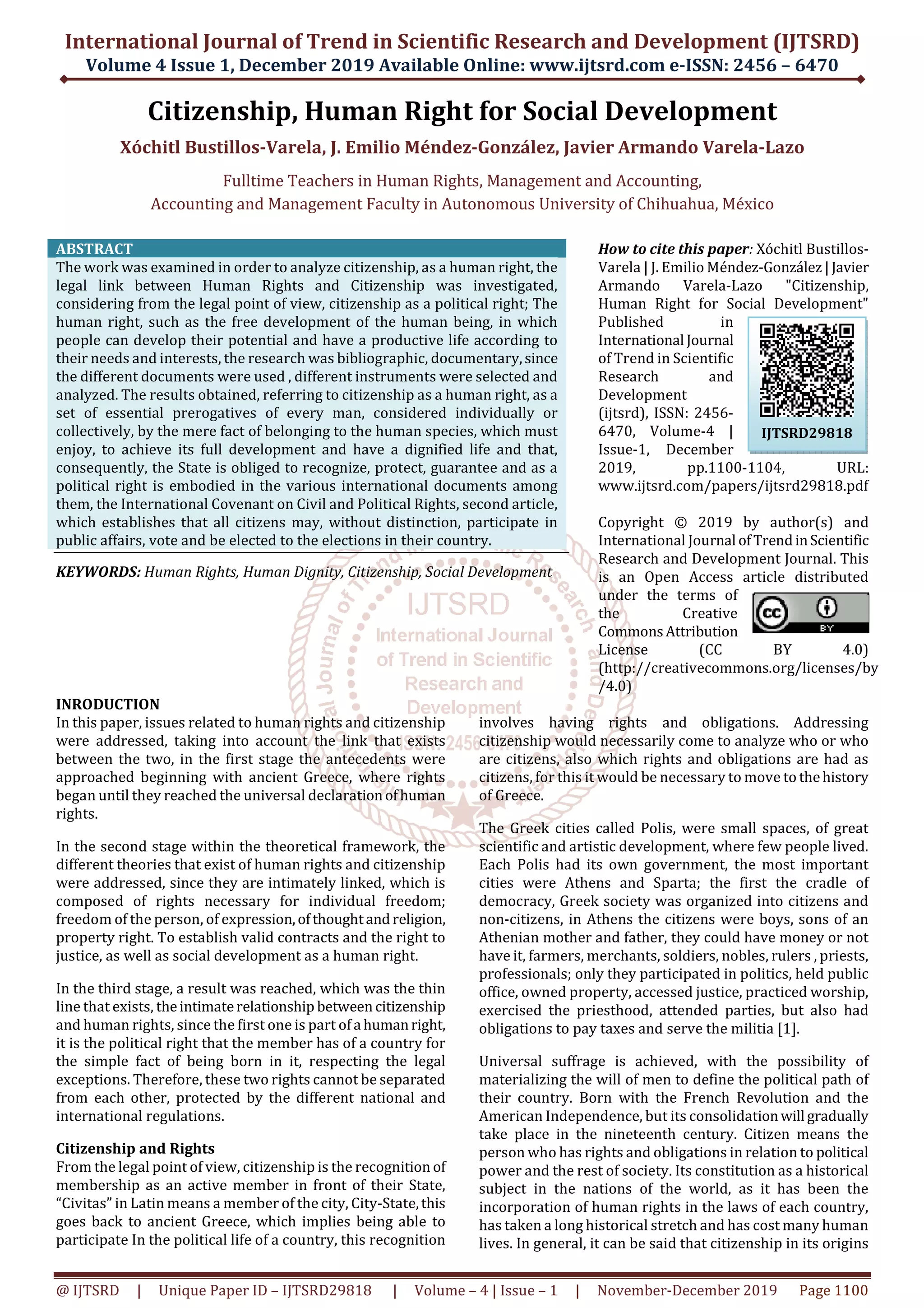 Citizenship, Human Right for Social Development | PDF