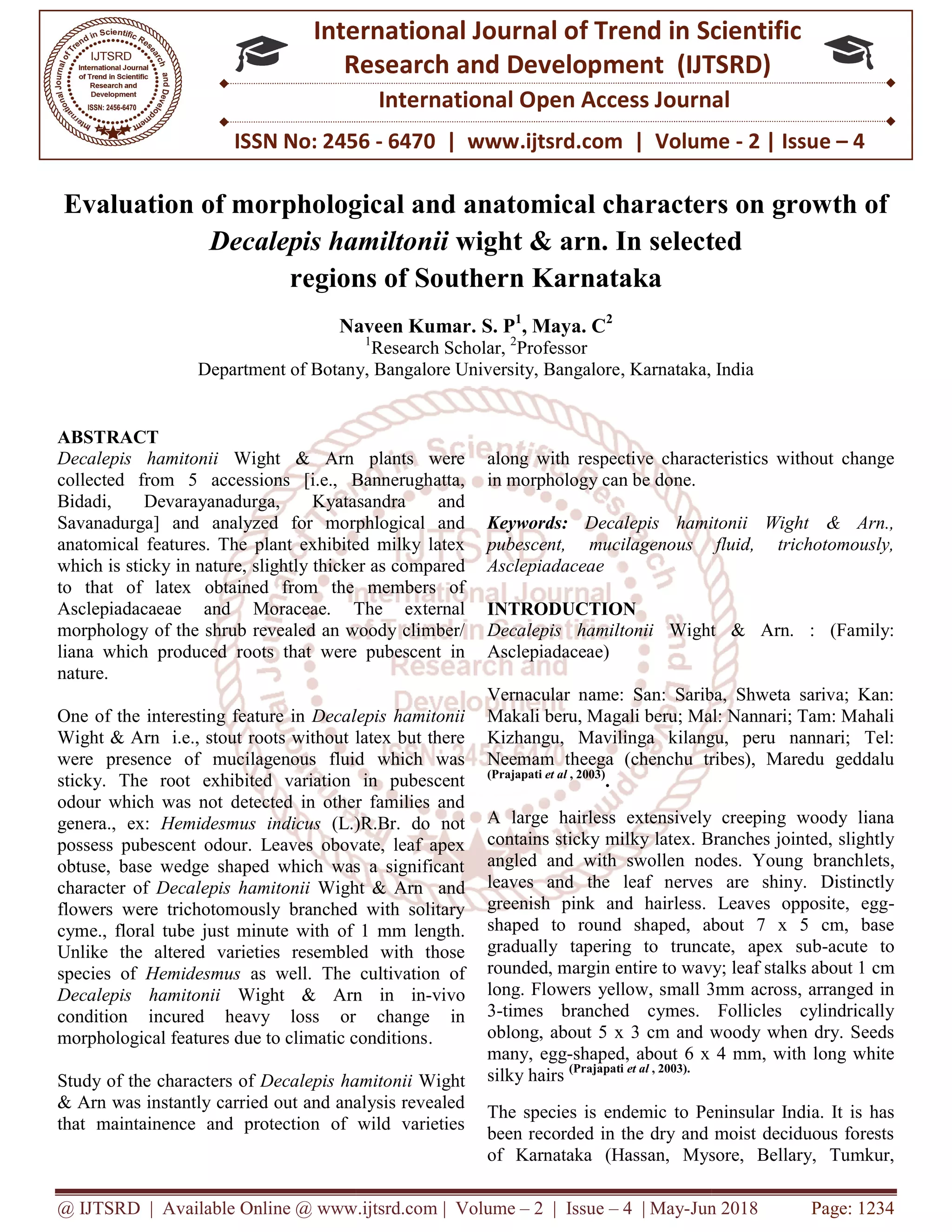 Evaluation of morphological and anatomical characters on growth of ...