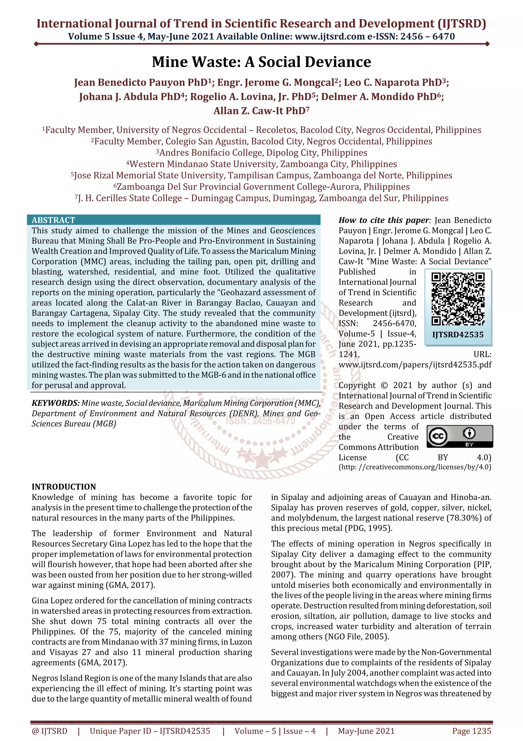 Mine Waste A Social Deviance | PDF