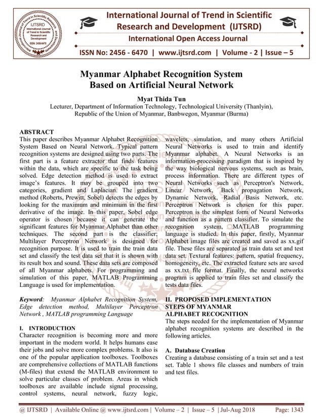 Myanmar Alphabet Recognition System Based on Artificial Neural Network | PDF