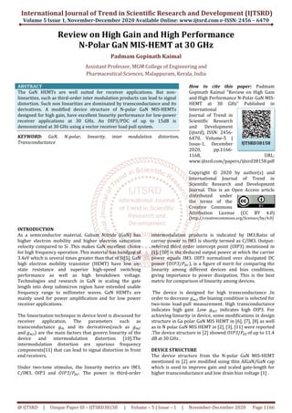 Review on High Gain and High Performance N Polar GaN MIS HEMT at 30 GHz ...