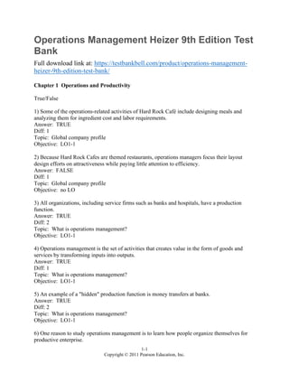 Operations Management Heizer 9th Edition Test Bank | PDF