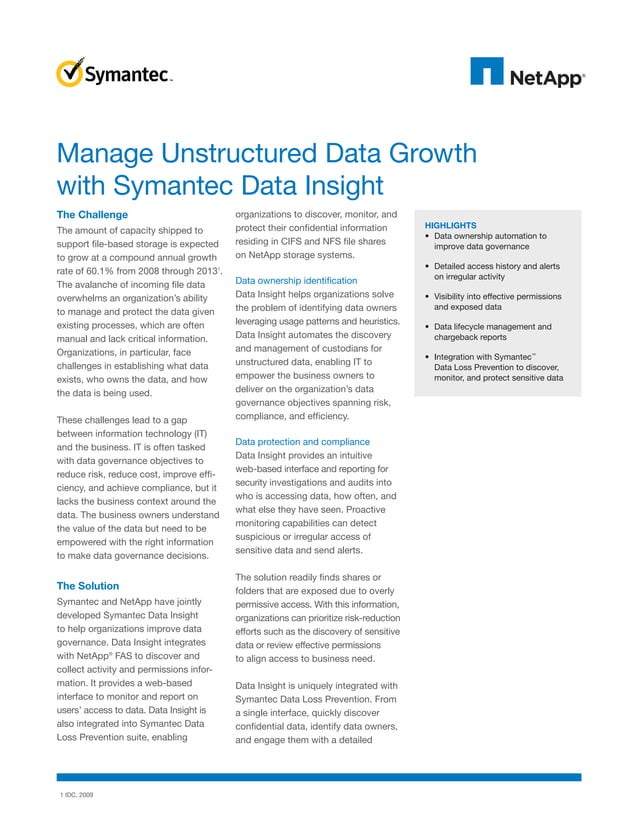 Data Sheet - Manage unstructured data growth with Symantec Data Insight ...