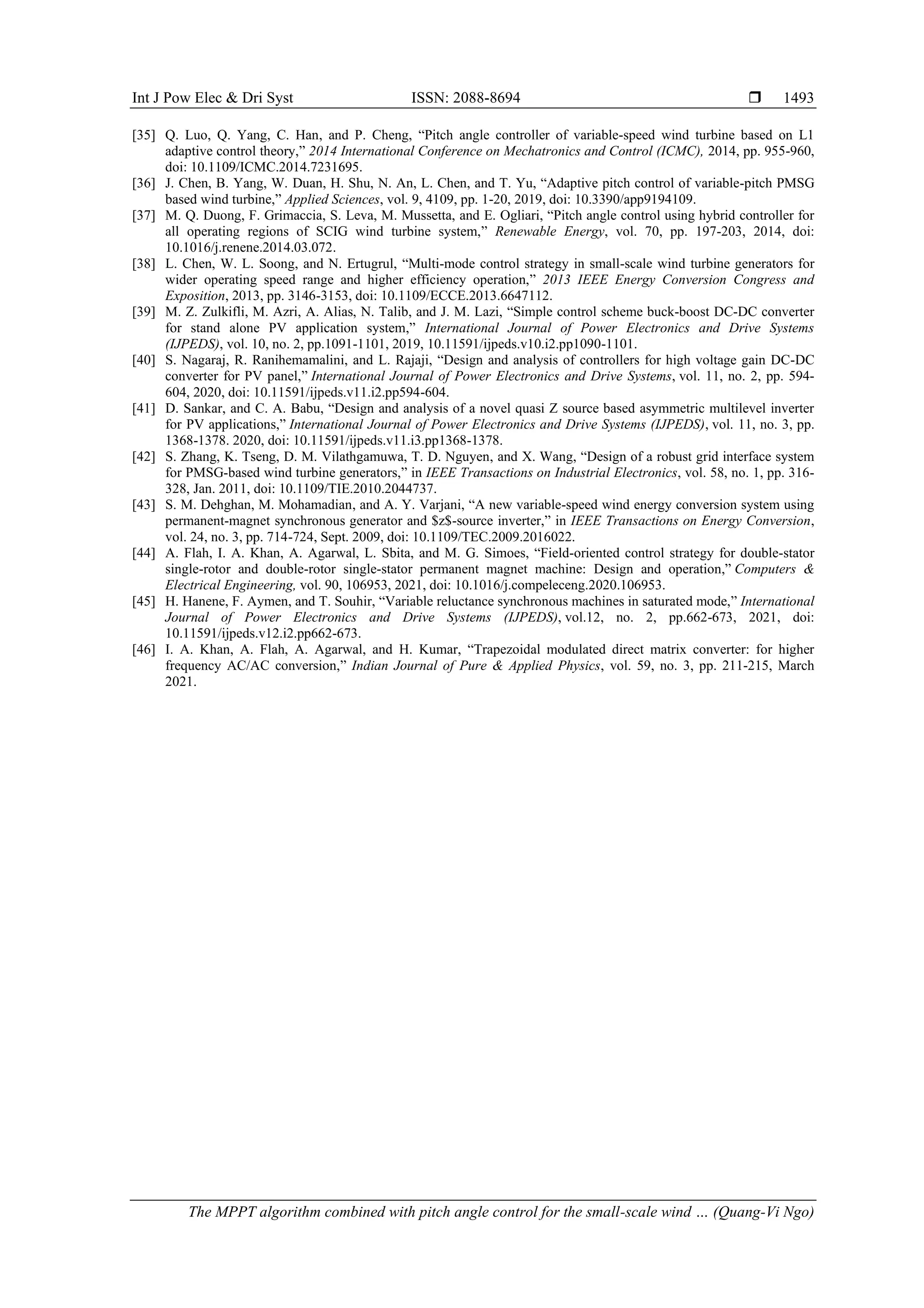 The MPPT algorithm combined with pitch angle control for the small ...