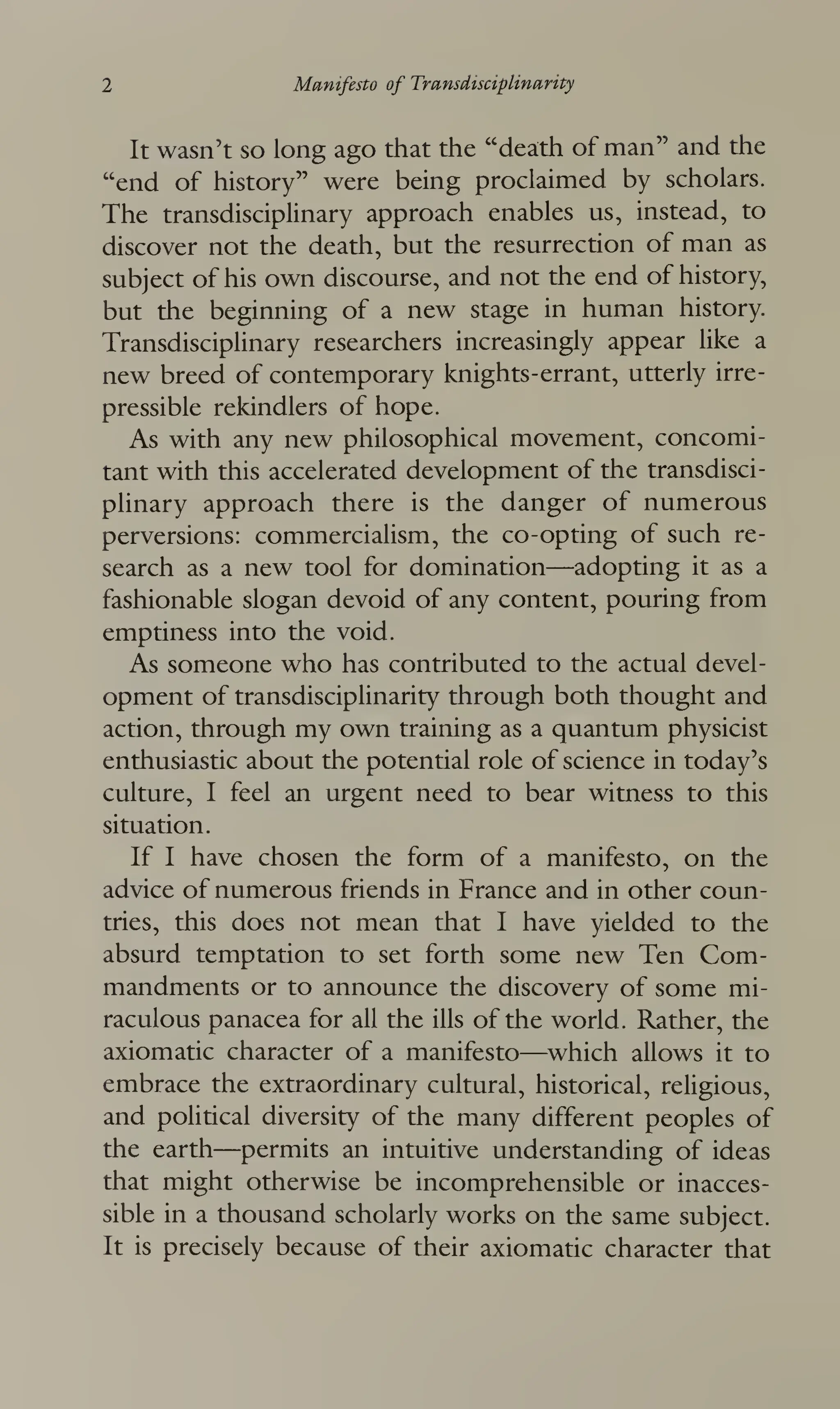 Manifesto Of Transdisciplinarity Basarab Nicolescu | PDF