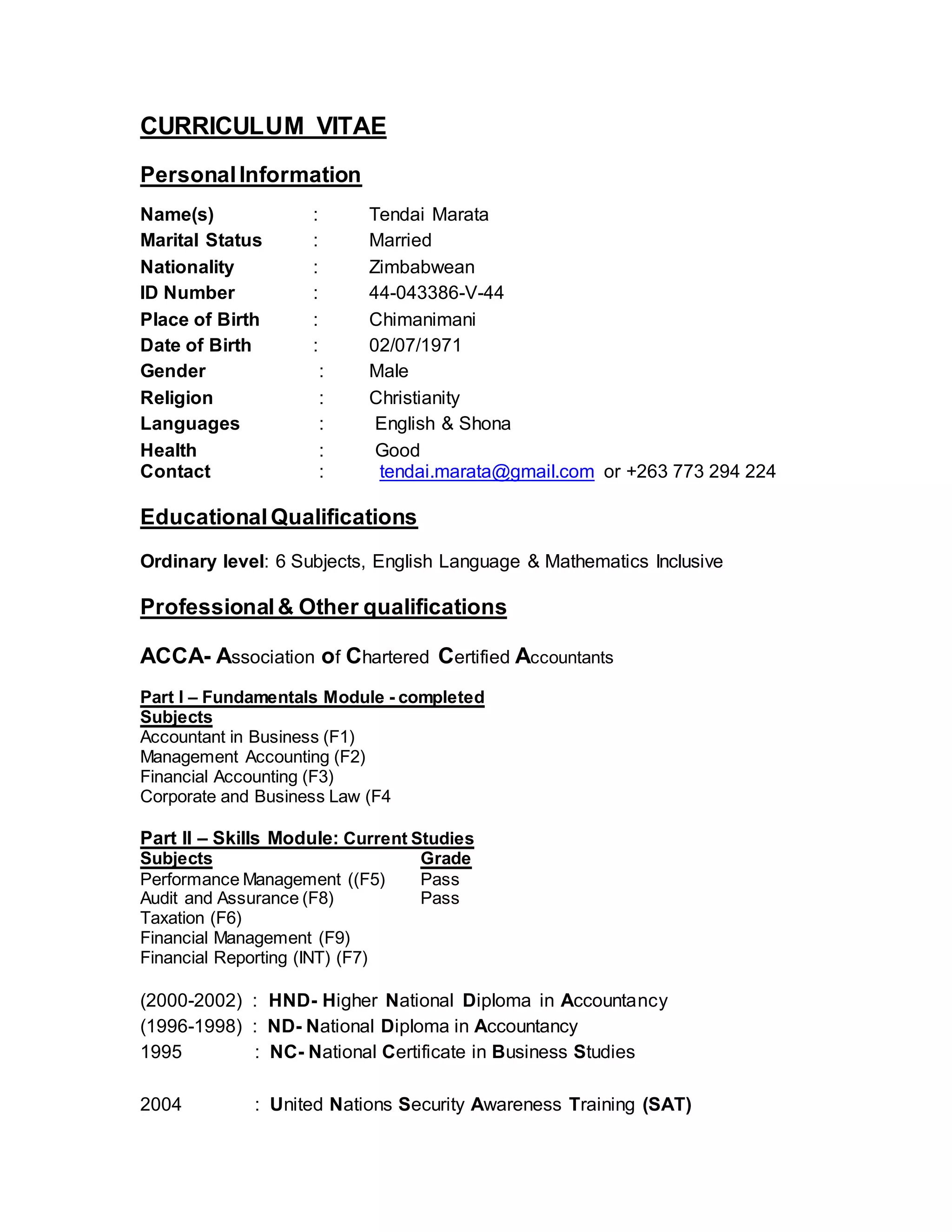 CV Tendai Marata admin asst | DOCX