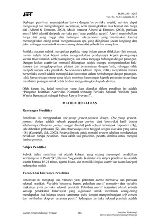 PELATIHAN ASERTIVITAS NORMATIF TERHADAP PERILAKU SEKSUAL PRANIKAH PADA WANITA | PDF