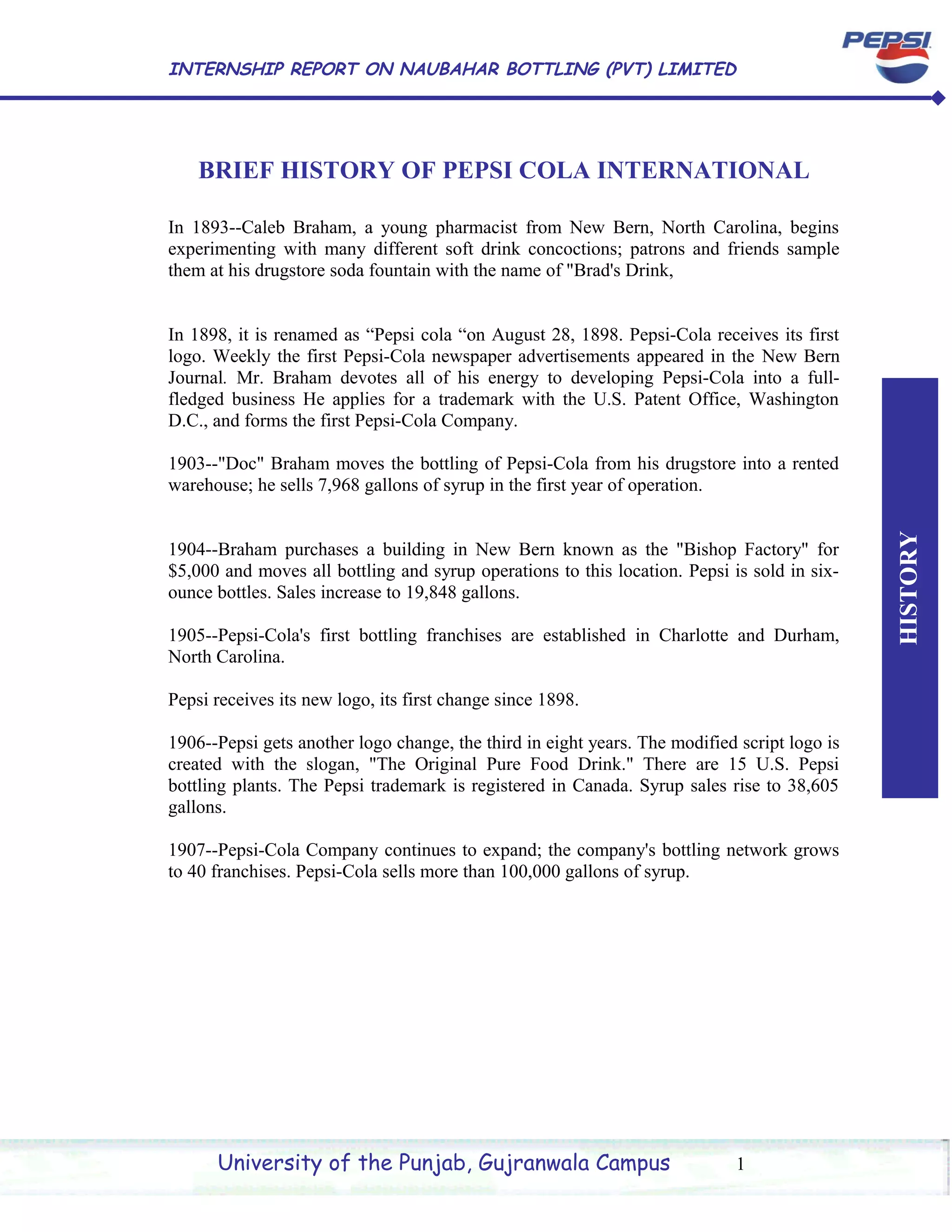 pepsi-cola-internship-report | DOC