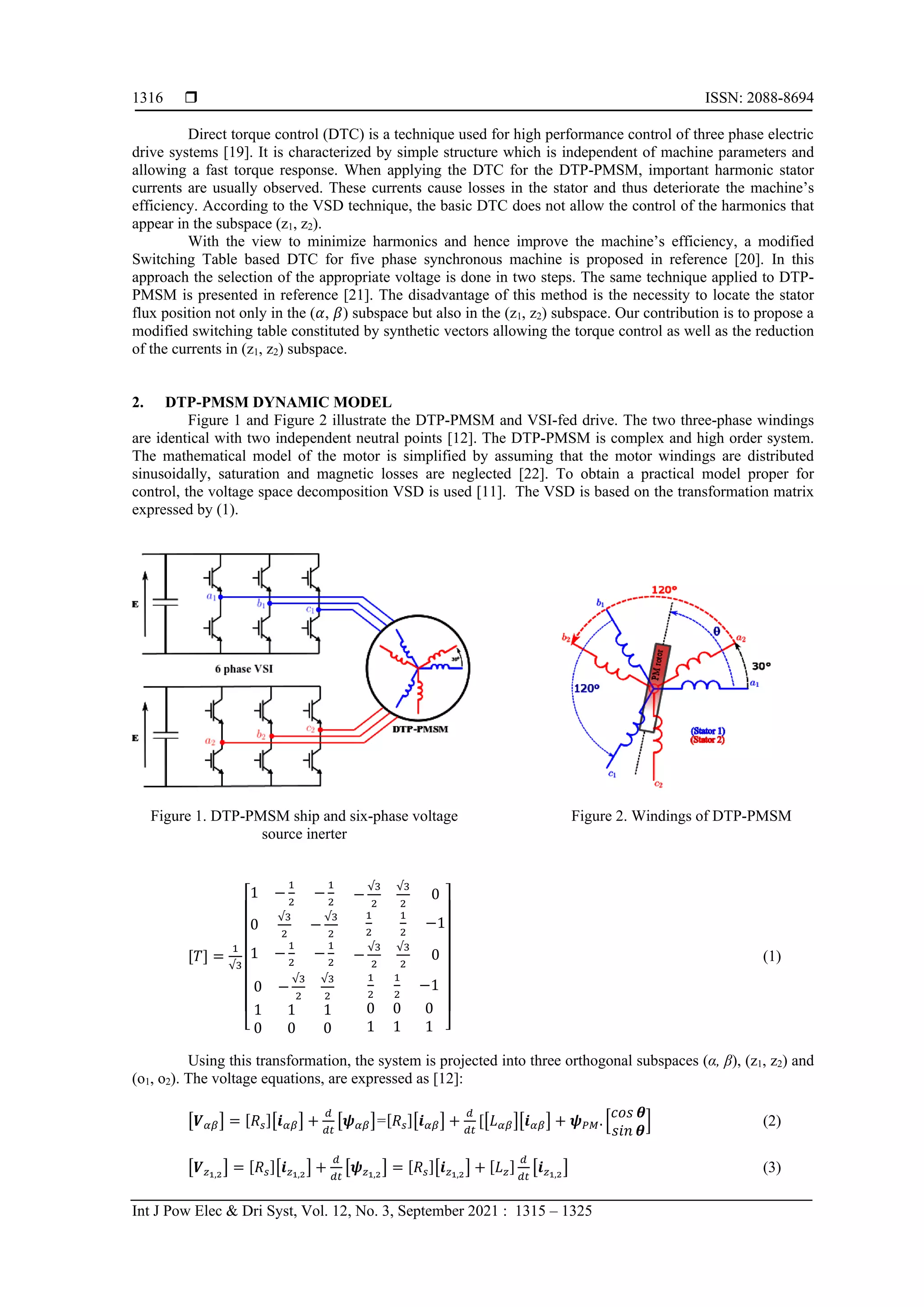 Efficiency improvement of dual three-phase permanent magnet synchronous motor using modified ...
