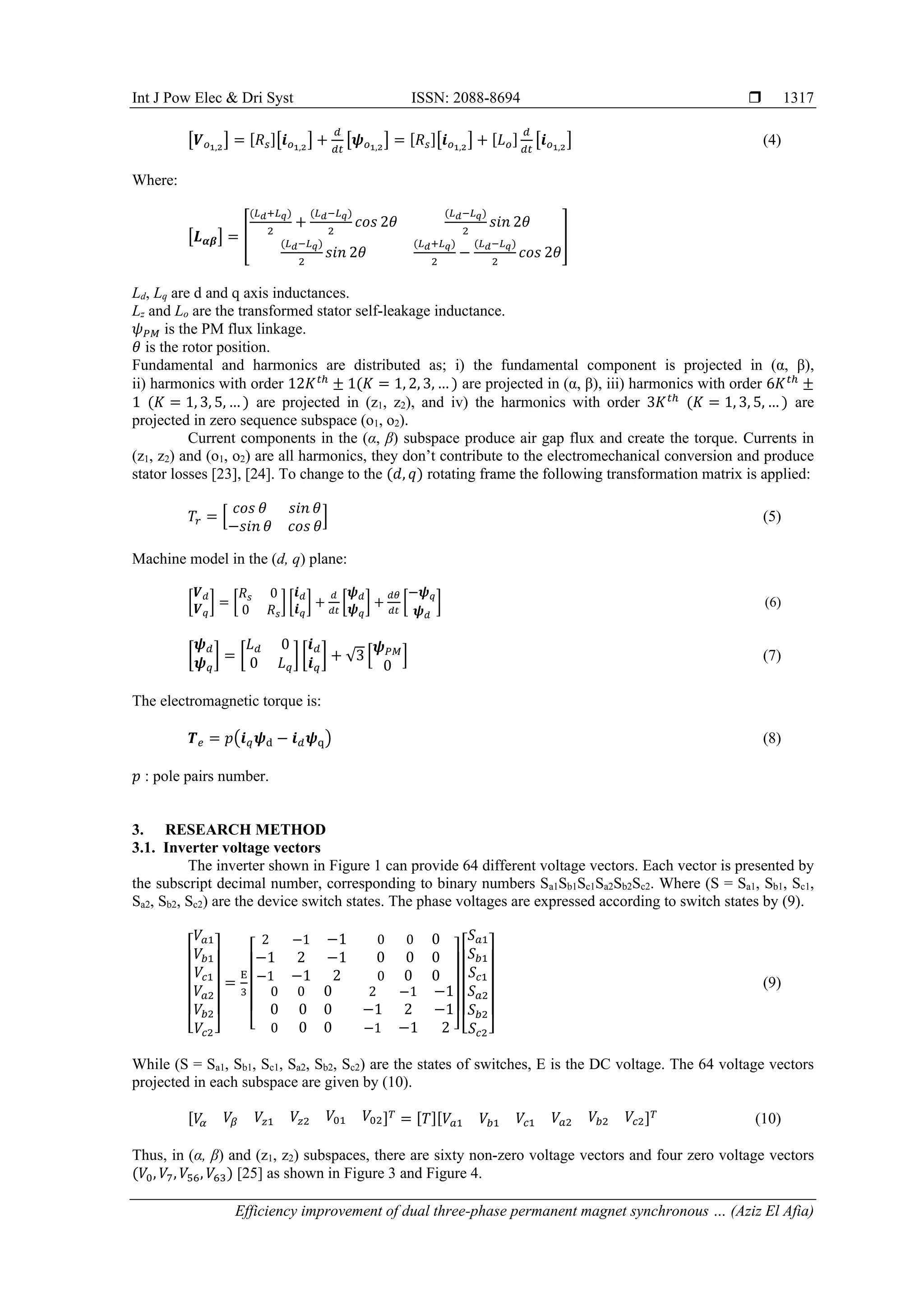 Efficiency Improvement Of Dual Three Phase Permanent Magnet Synchronous Motor Using Modified
