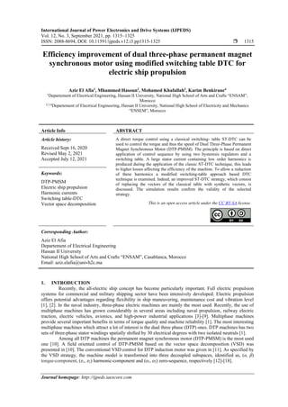 Efficiency improvement of dual three-phase permanent magnet synchronous motor using modified ...