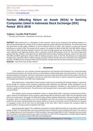 Factors Affecting Return on Assets (ROA) in Banking Companies Listed in ...