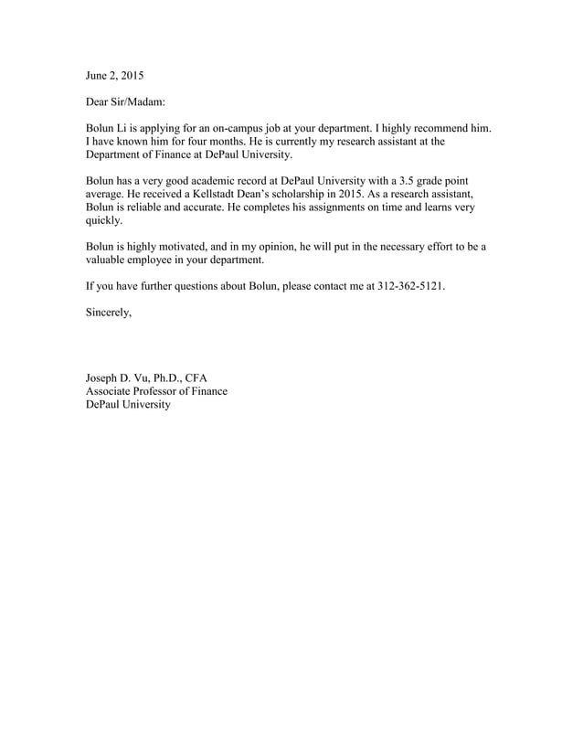 Vu's Letter of Recommendation-Bolun Li | PDF