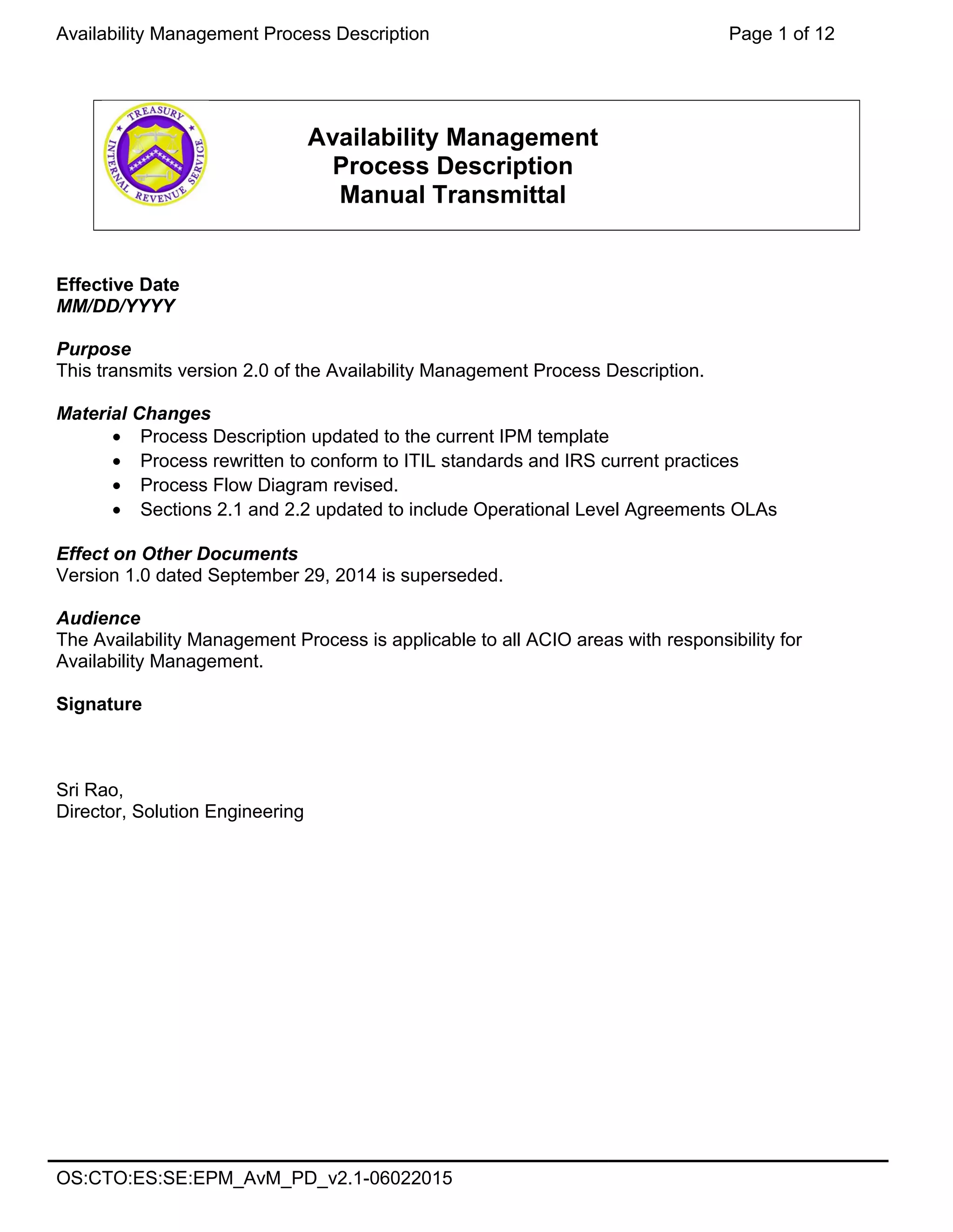 Availability Management PD v2.1 06.02.2015