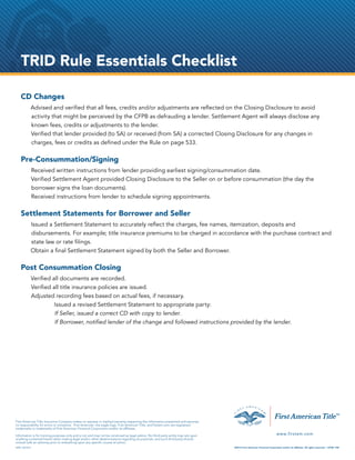 TRIDRuleEssentialsChecklist | PDF | Home Financing | Personal Debt