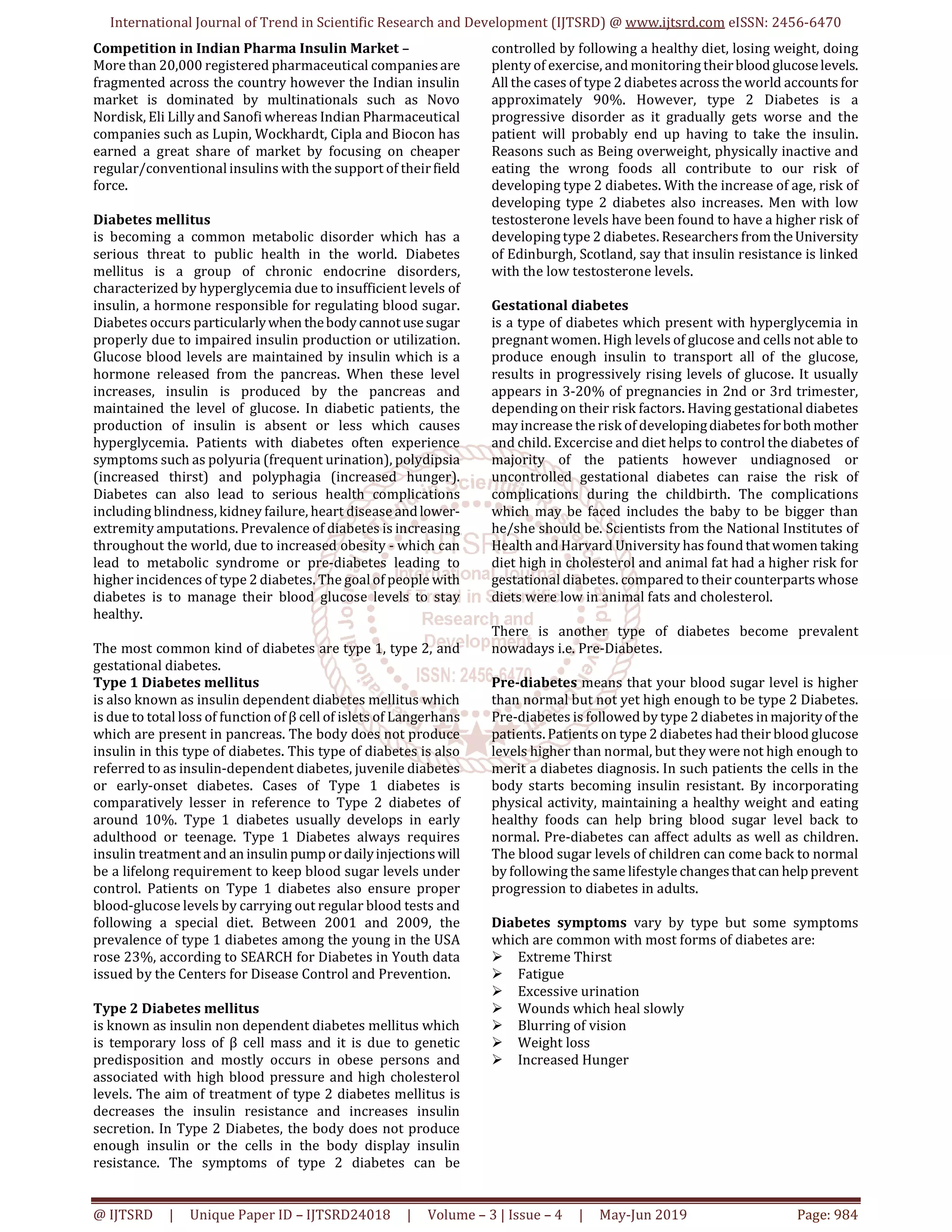 Competitive Landscape of Insulin Market in India | PDF