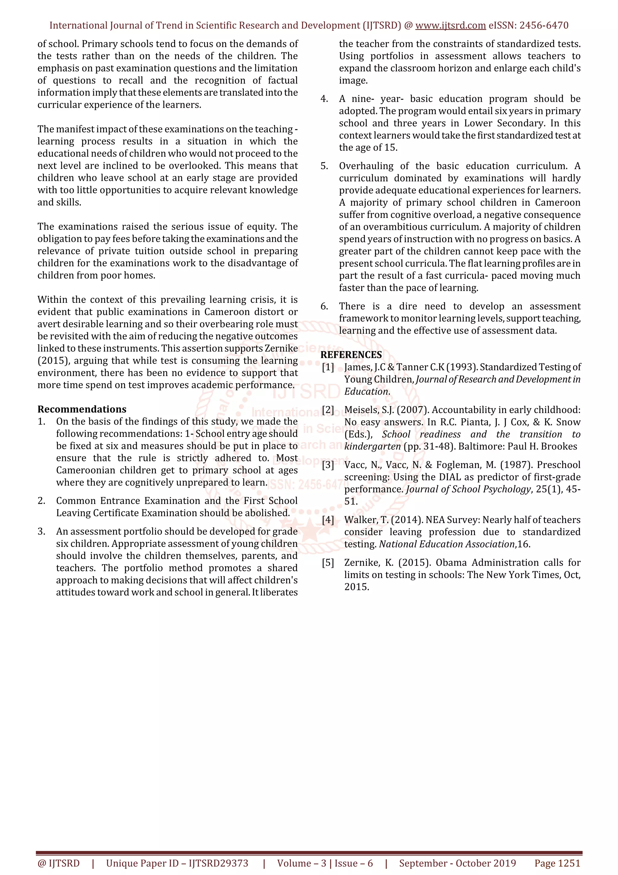 The Over Reliance on Standardized Testing in Cameroon Implications for ...