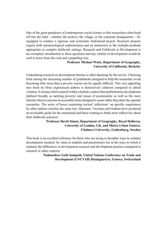 Research And Fieldwork In Development Daniel Hammett Chasca Twyman | PDF