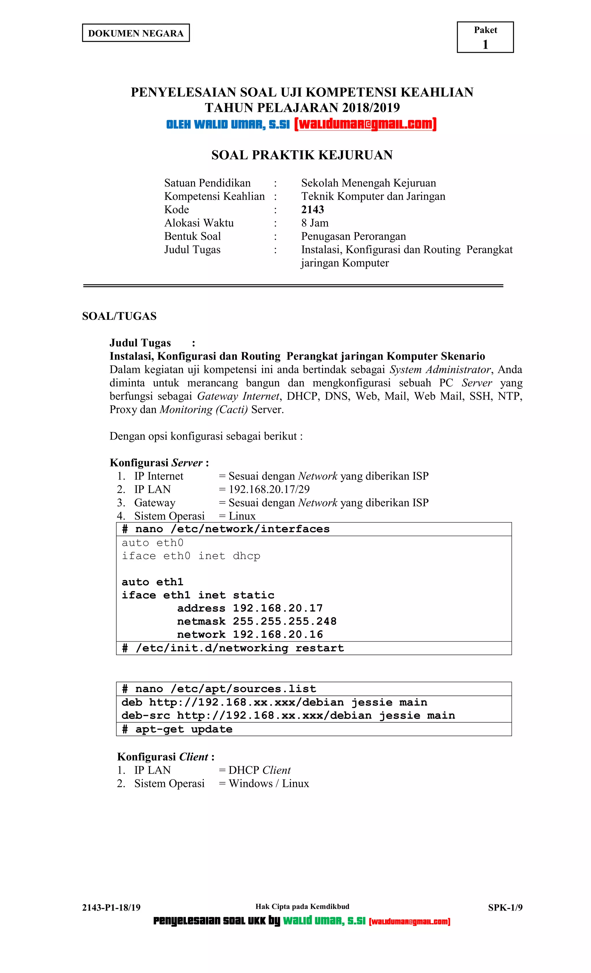PENYELESAIAN SOAL UKK - TKJ TAHUN 2018/2019 PAKET 1 (K13) | PDF